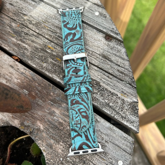 Myra Bag | Accessories | Embossed Turquoise Leather Watch Band Boho ...